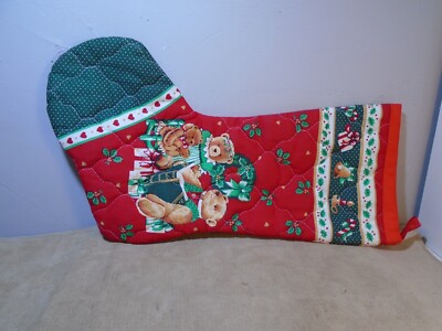 HANDMADE QUILTED FABRIC TEDDY BEAR FAMILY HOLIDAY 14” STOCKING ...