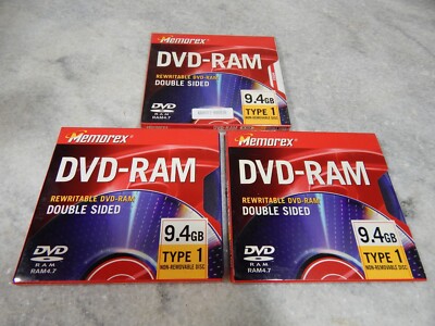 Memorex DVD-RAM 3x Type 1 9.4 GB High Capacity Double Sided Rewritable ...