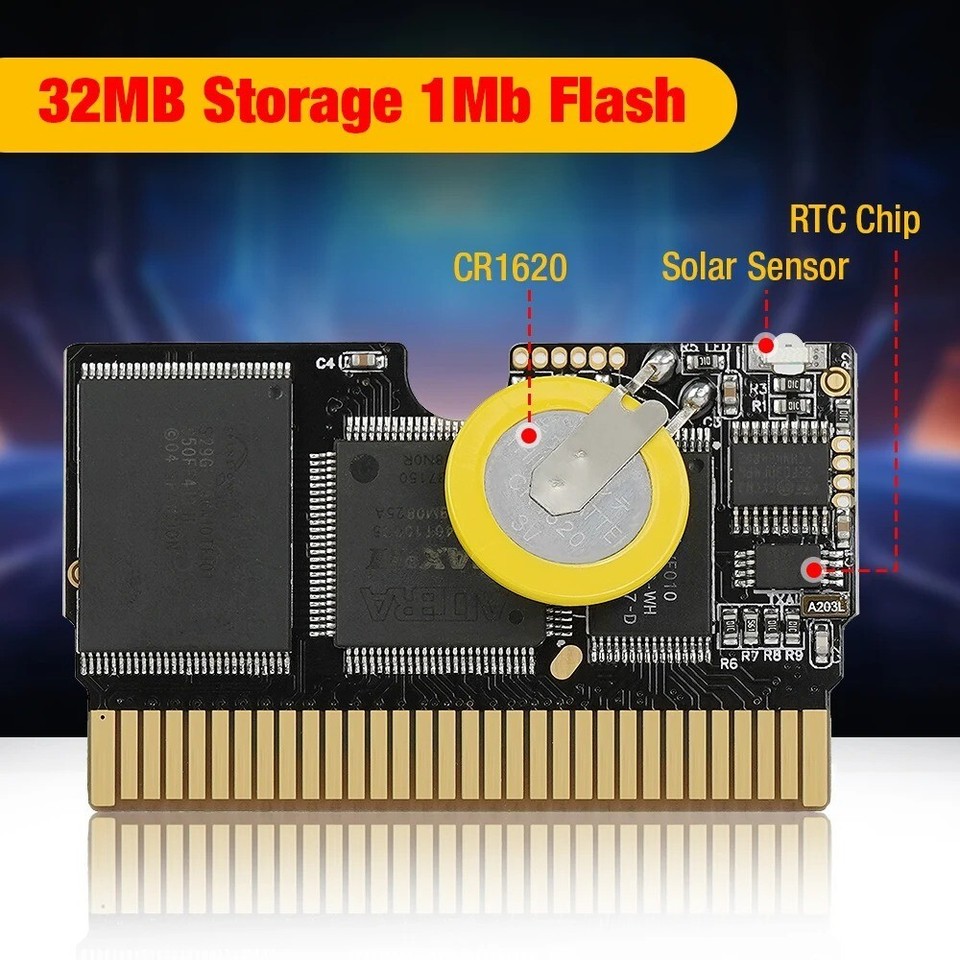 GBA Real-Time Clock Card 32MB Storage 1Mb Flash Solar RTC Functionality ...