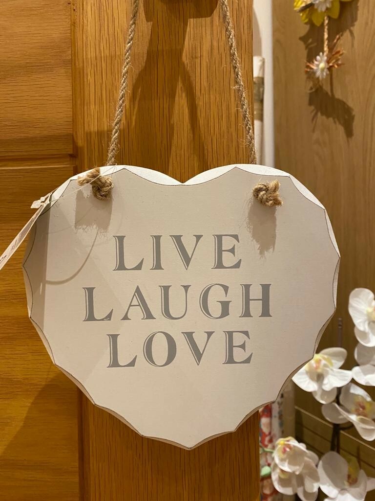 "Live Laugh Love" wall heart plaque with Jute hanging rope , new | eBay UK