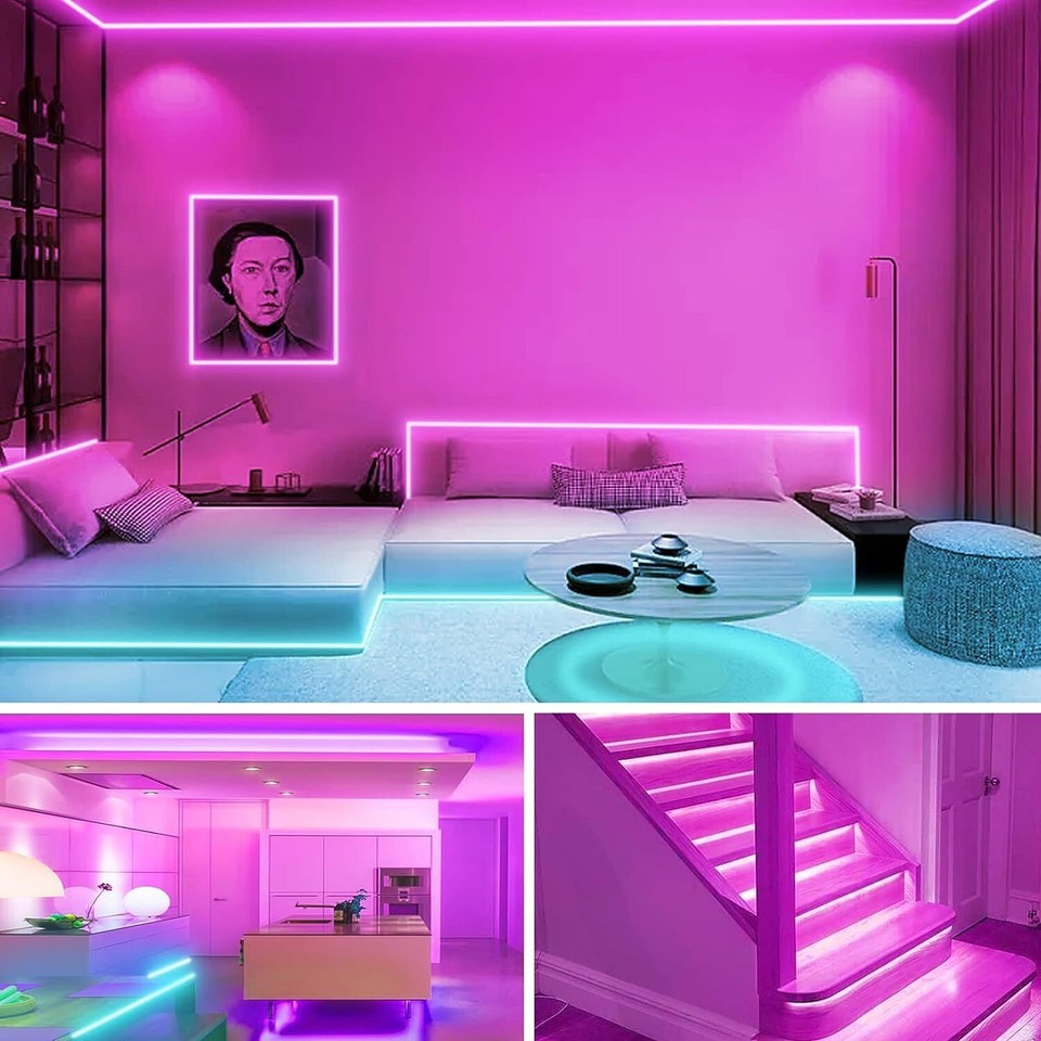LED Strip Lights 100ft 50ft Bluetooth White RGB Color Changing Room ...