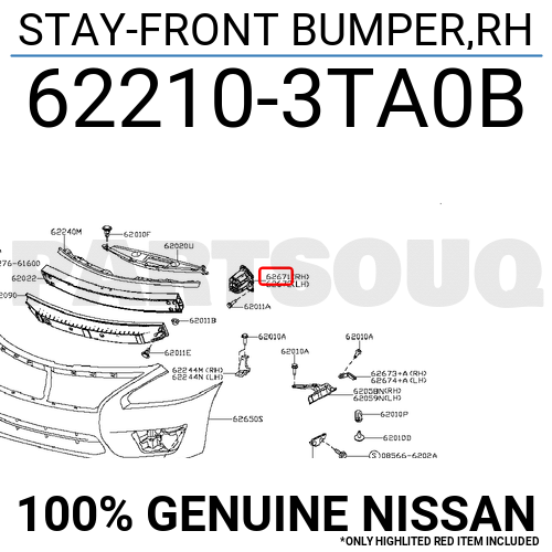 622103TA0B Genuine Nissan STAY-FRONT BUMPER,RH 62210-3TA0B | eBay