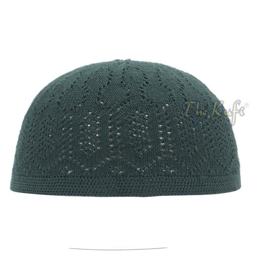 Islamic Kufi Skull Cap Dark Green 100% Cotton Open-Knit Turkish-style ...