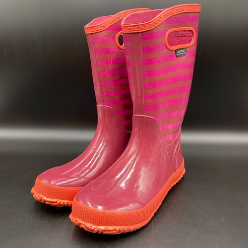 Bogs Wellies Pink Stripe Rubber Boots Youth Size 5 | eBay