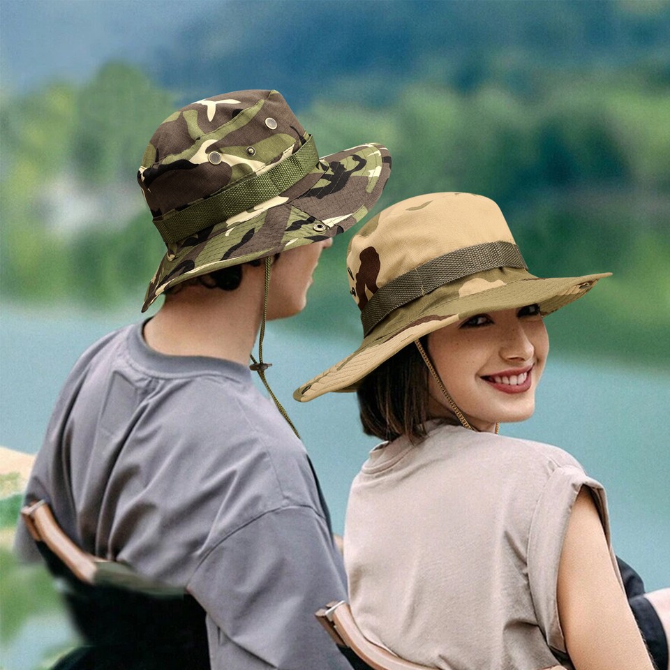 Tactical Boonie Hat Military Camo Bucket Wide Brim Sun Fishing Bush ...
