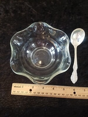 Vintage Glass Ruffle Edge Condiment Bowl & Silverplate Spoon | eBay