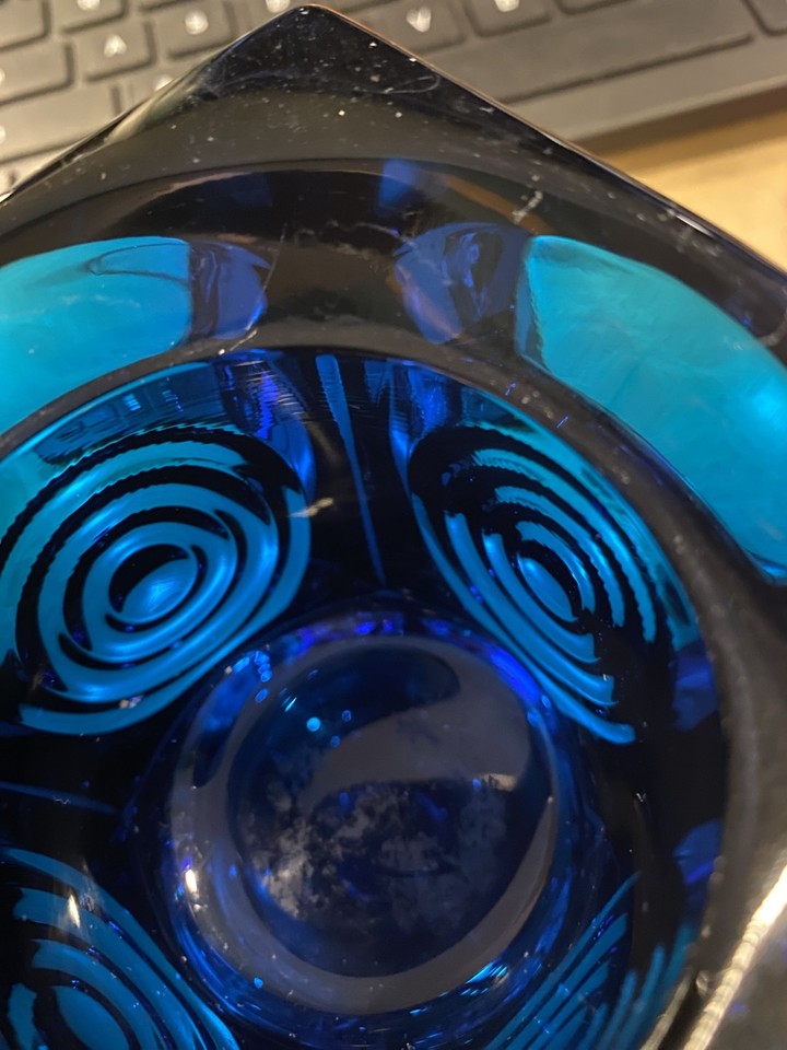 A7 vintage Viking Cobalt Blue Glass Bullseye Cube Candle Holder MCM 3.5 ...