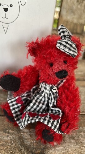 Deb Canham RUBY RED 3.5” Dressed Mohair Bear LE 134/800 Artist Signed ...