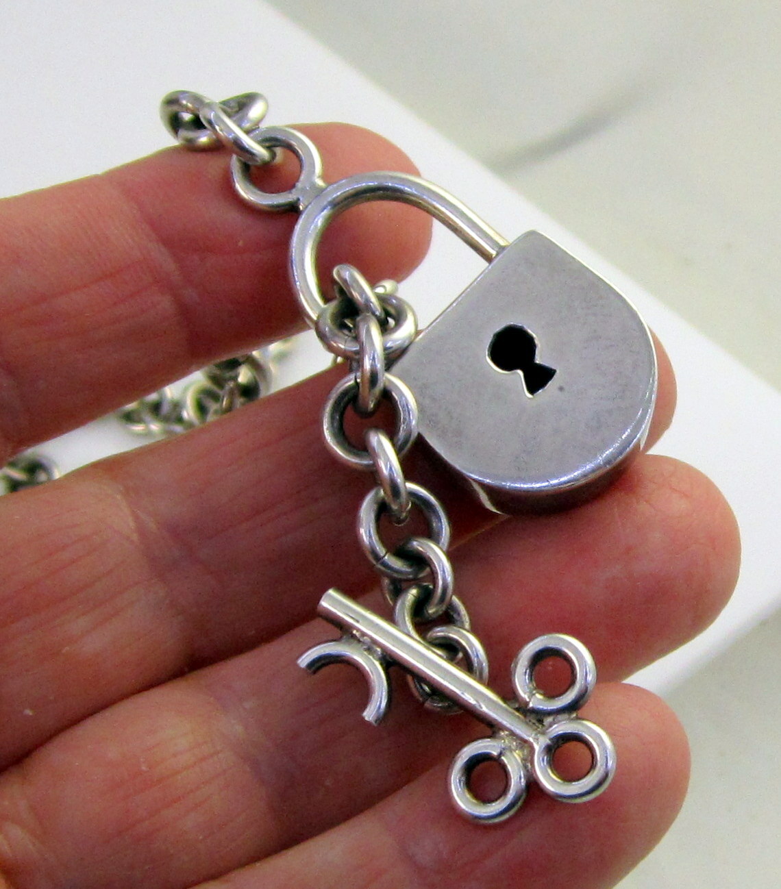 Stunning Vintage Large Sterling Silver Padlock Lock Key Chain 65.2 Gram ...