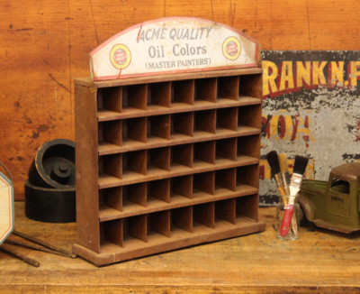 Vtg ACME Quality Paints Advertising Sign Shelf Hardware Store Cabinet ...