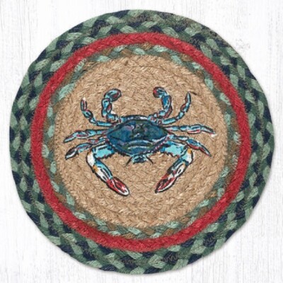 Blue Crab 10" Round Placemat Trivet Earth Rugs, Braided Jute, Beach, MD ...