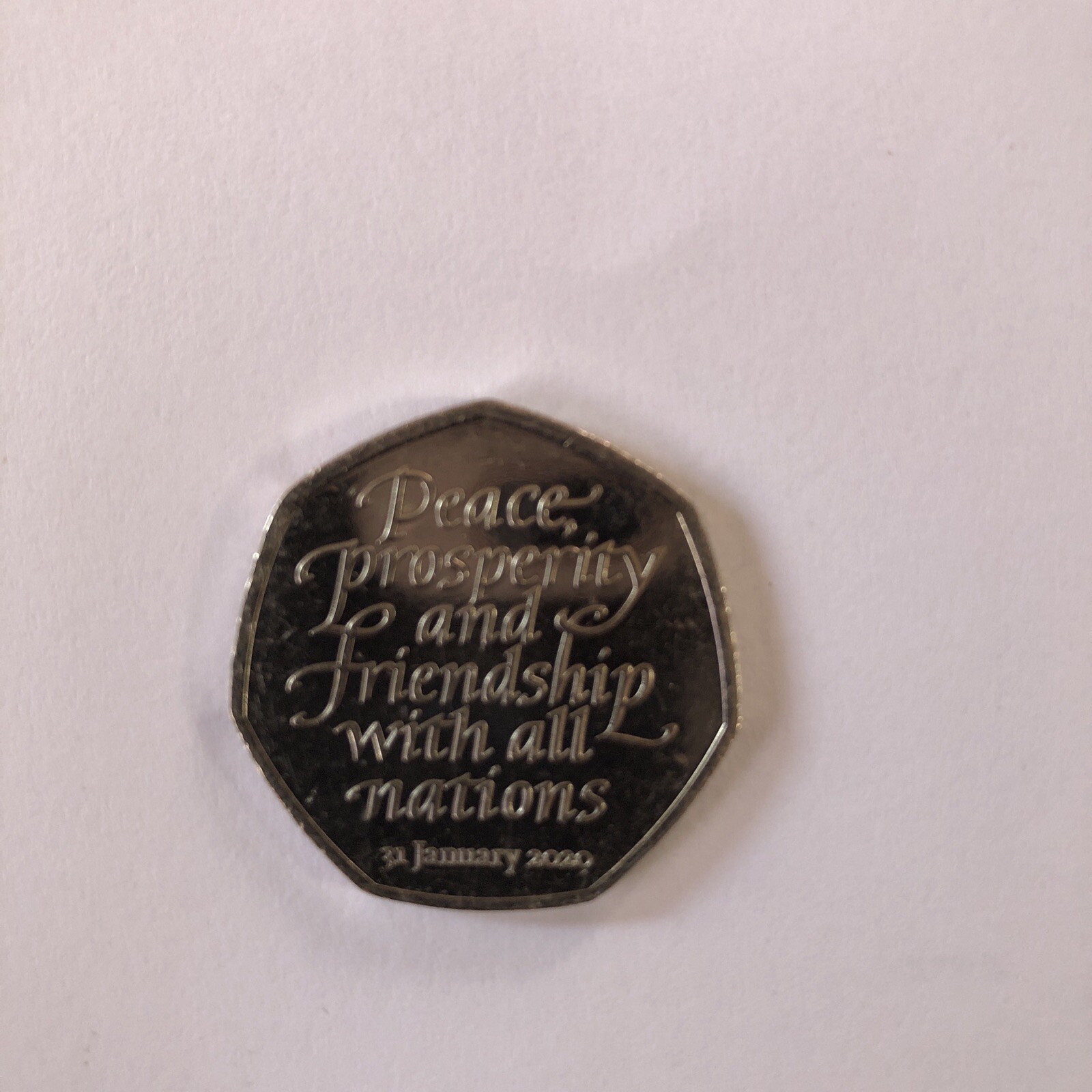 Extremely Rare Brexit 50p Coin Peace Prosperity And Friendship With All ...