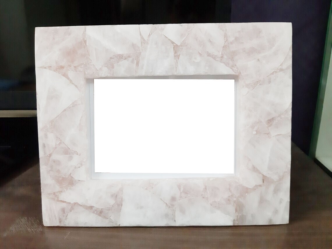8"x10" Rose Quartz Crystal Photo Frame, Natural Stone Frame Handmade ...