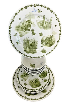 12 Green Toile Peter Rabbit Dinner Salad Bowl Plates World of Beatrix ...