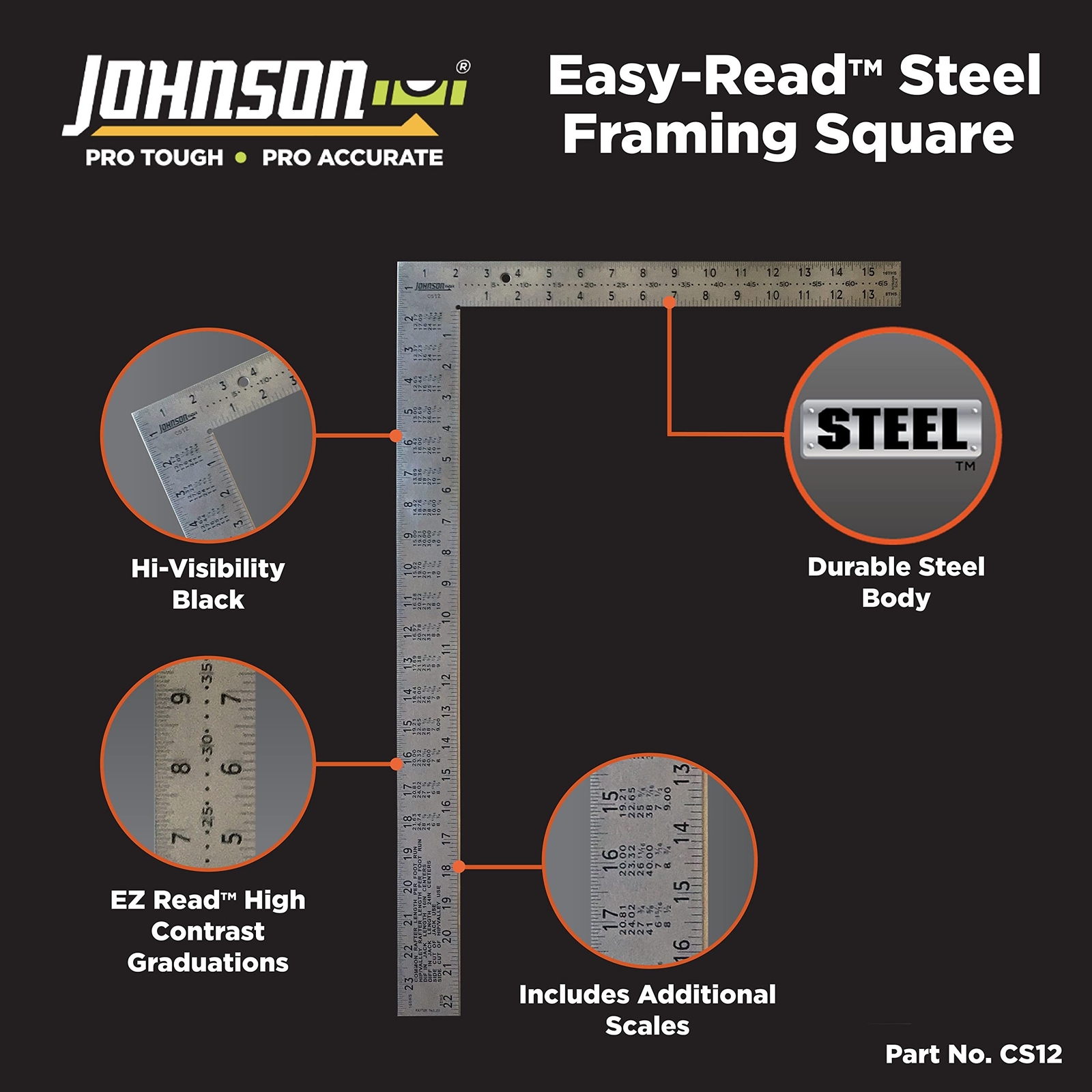 Johnson Level & Tool Cs12 16" X 24" Stainless Steel Framing Square ...