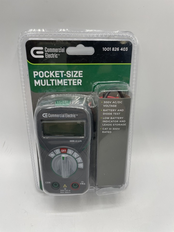 Commercial Electric Pkt Size Multimeter 1001 826 403.300V AC/DC Voltage ...