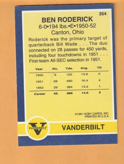 1991 Hoby Stars of the SEC - #354 Ben Roderick (RC) for sale online | eBay