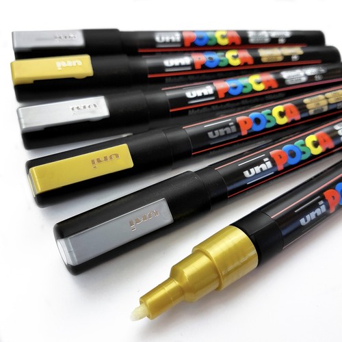 Université Posca PC-3M Peinture Art Marqueur Stylos - Doré + Argent ...
