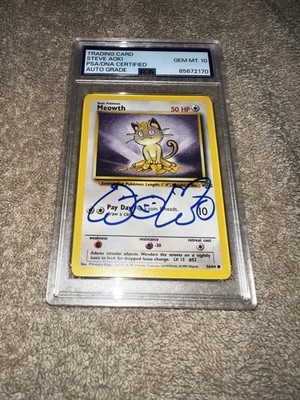Steve Aoki Signed Official Pokemon Trading Card 56 Meowth PSA/DNA Auto ...