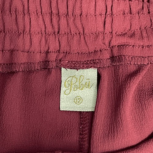 Pobu Women's High-Waisted Wide-Leg Pants Tie Waist Burgundy Size 12 ...