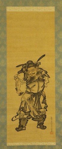 JAPANESE HANGING SCROLL ART Painting "Shoki Zhong kui" Kano Takanobu # ...