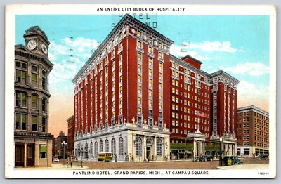 Grand Rapids MI WB Postcard Pantlind Hotel Campau Square Block Of ...