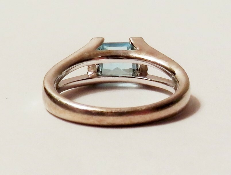 Albert David 6x6mm Square Blue Topaz Diamond Accent 14K White Gold Ring ...