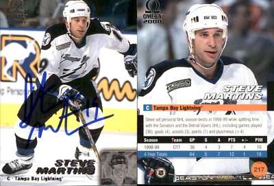 Steve Martins Signed 1999-00 Pacific Omega #217 Card Tampa Bay ...