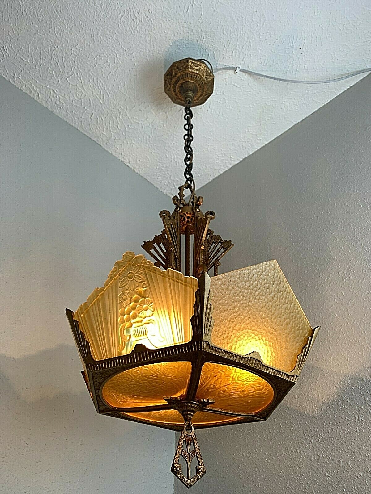 1930s Markel Art Deco 3 Light Slip Shade Fixture | eBay