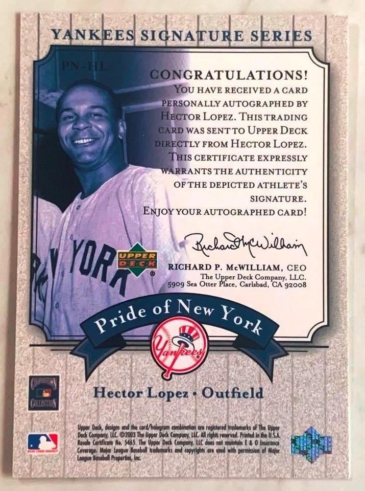 2003 Upper Deck Yankees Signature Series Autographed Baseball Card ...