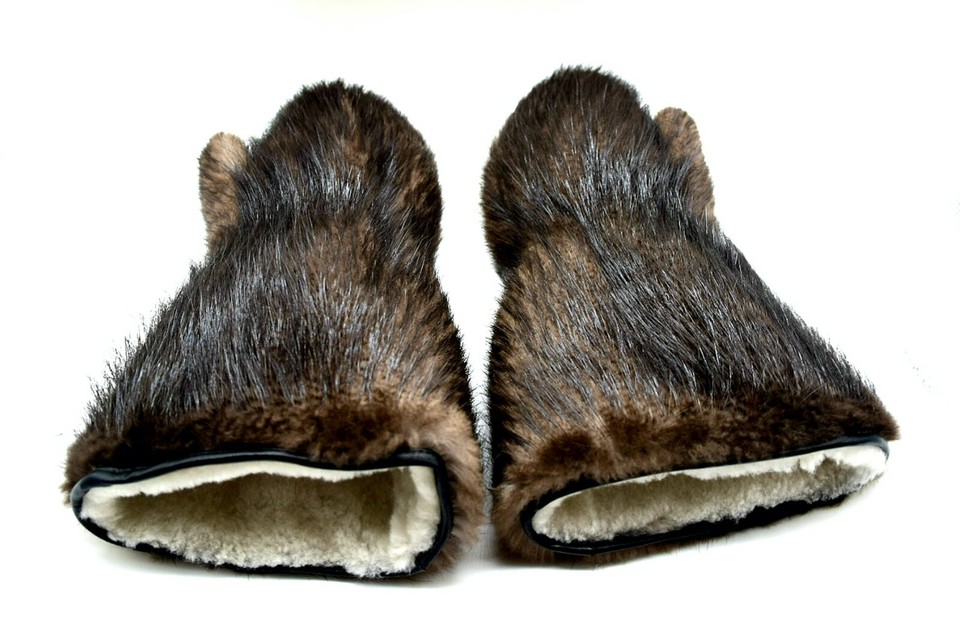 Long winter beaver fur men's mittens | eBay