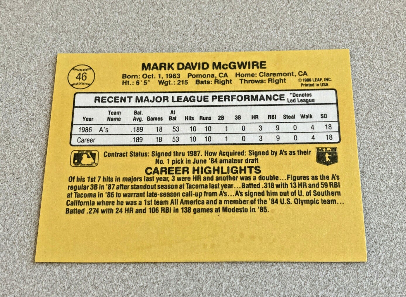 1987 Donruss RC #46 Mark McGwire Oakland A's | eBay