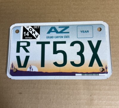 Arizona Motorcycle RV License Plate #RV T53X Expired 2014 7" x 4" | eBay