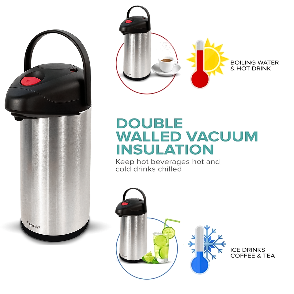 3L/5L Tea Coffee Air Pot Flask Pump Action Vacuum Insulated Carry ...