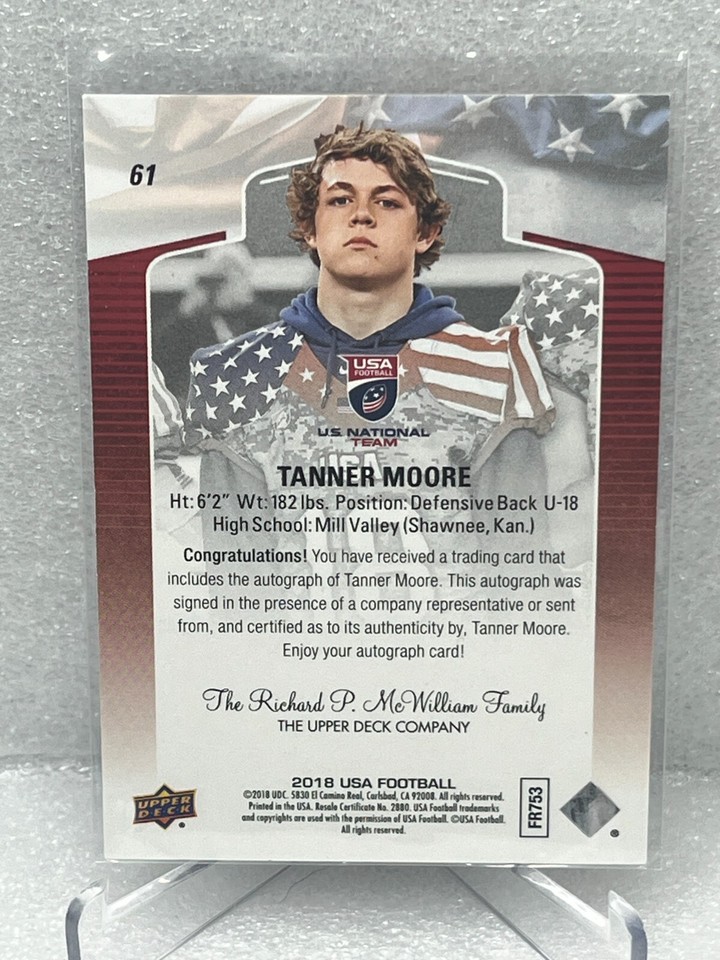 2018 Upper Deck USA Football Autographs #61 Tanner Moore | eBay
