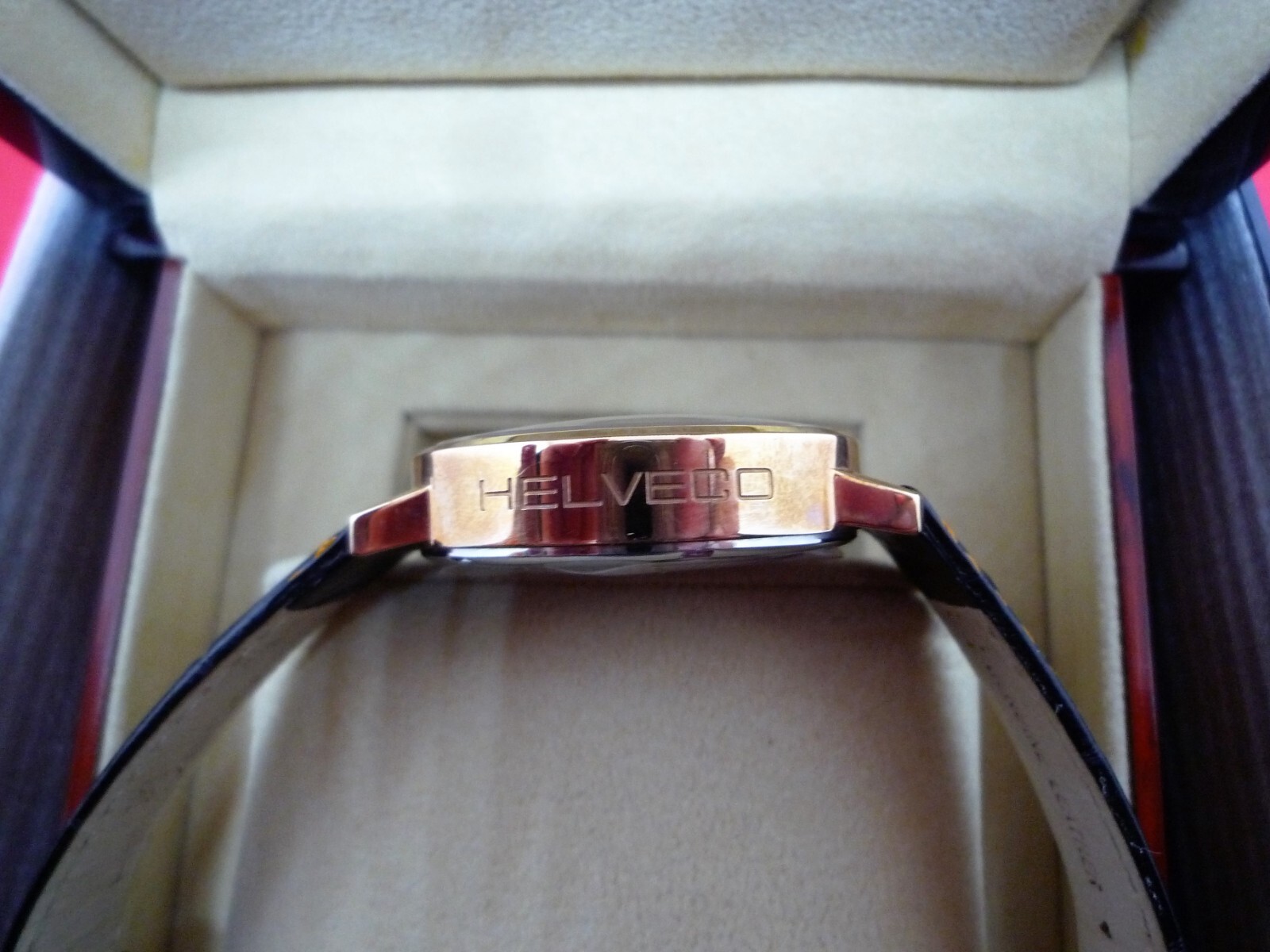 Swiss Made Helveco H2714 Rose Gold Dual Dial Wrist watch Black Leather ...