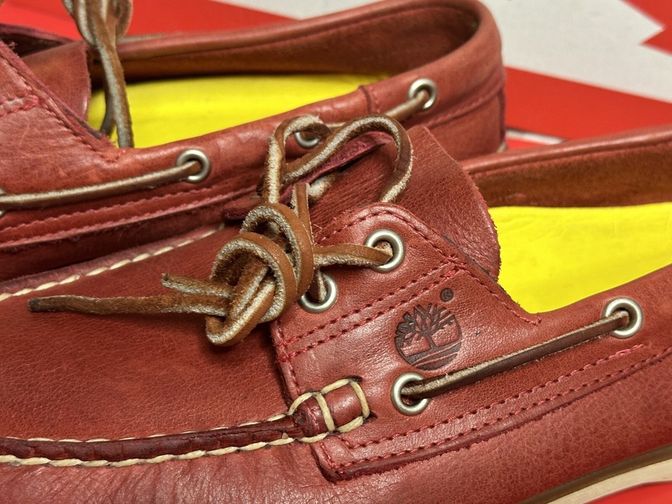 Timberland Red Leather Top Siders Size 9.5 | eBay