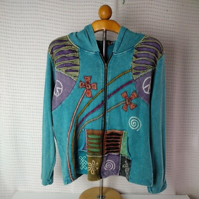 Rising International Jacket Womens XXL Hoodie Boho Hippie Zip Rainbow ...