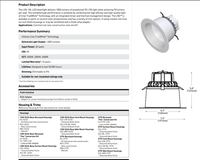 CREE LR6-18L-35K-GU24 LED Downlight Retrofit Kit 22 W 1361906 for sale ...