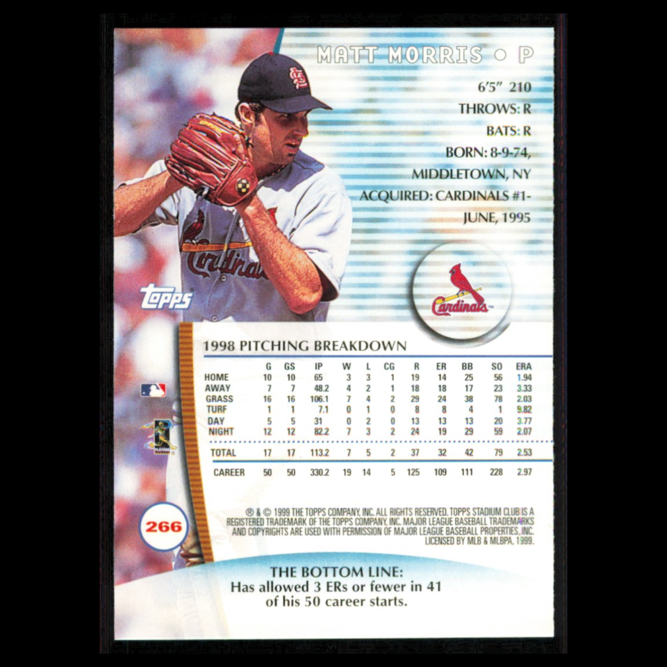 Matt Morris #266 1999 Topps Stadium Club St. Louis Cardinals Baseball ...
