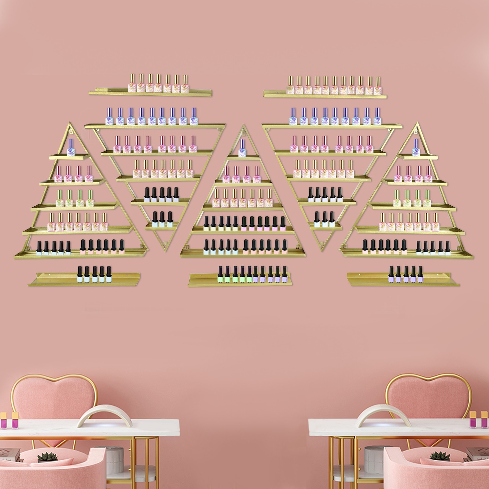 10X Triangular Nail Polish Racks 5 Tiers Wall-mounted Cosmetics Display ...