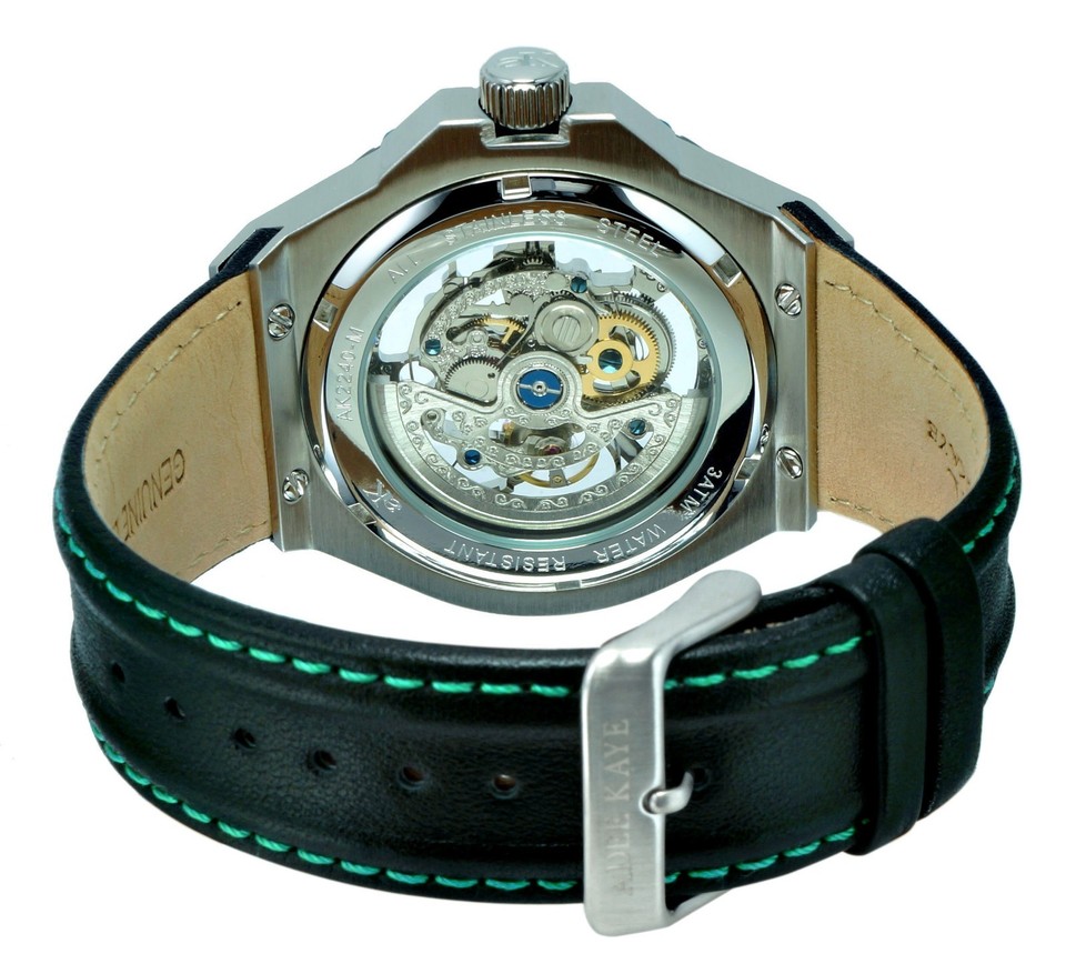 ADEE KAYE Men's AK2240MGN 20-Jewel Automatic Skeleton Dial Stainless ...