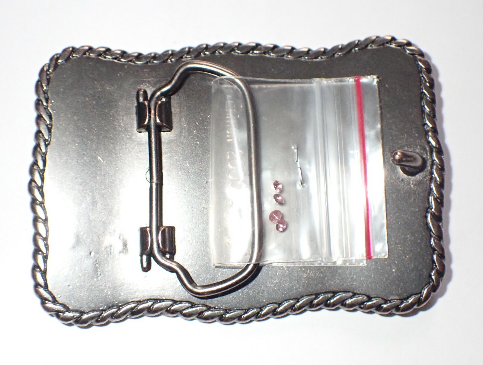 WESTERN STYLE CROSS BELT BUCKLE WITH PINK CRYSTALS AND ACORN SCROLLWORK ...