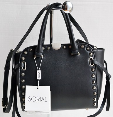 Sorial Parker Satchel Handbag Bag Black Leather Crossbody MSRP$348.00 ...