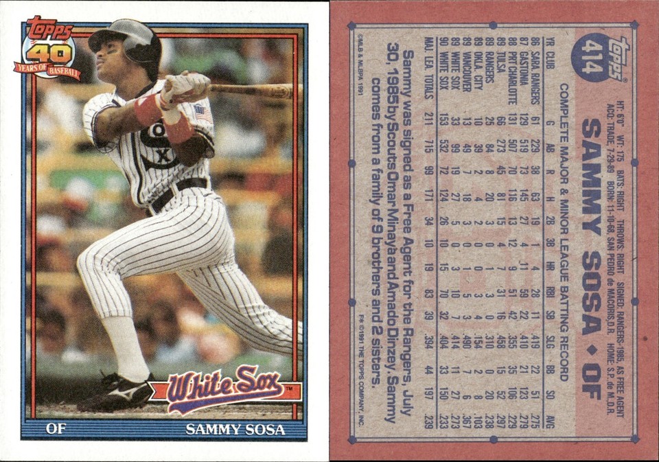 Sammy Sosa Rookie Lot of 7 Baseball Cards Chicago White Sox MLB-228 | eBay