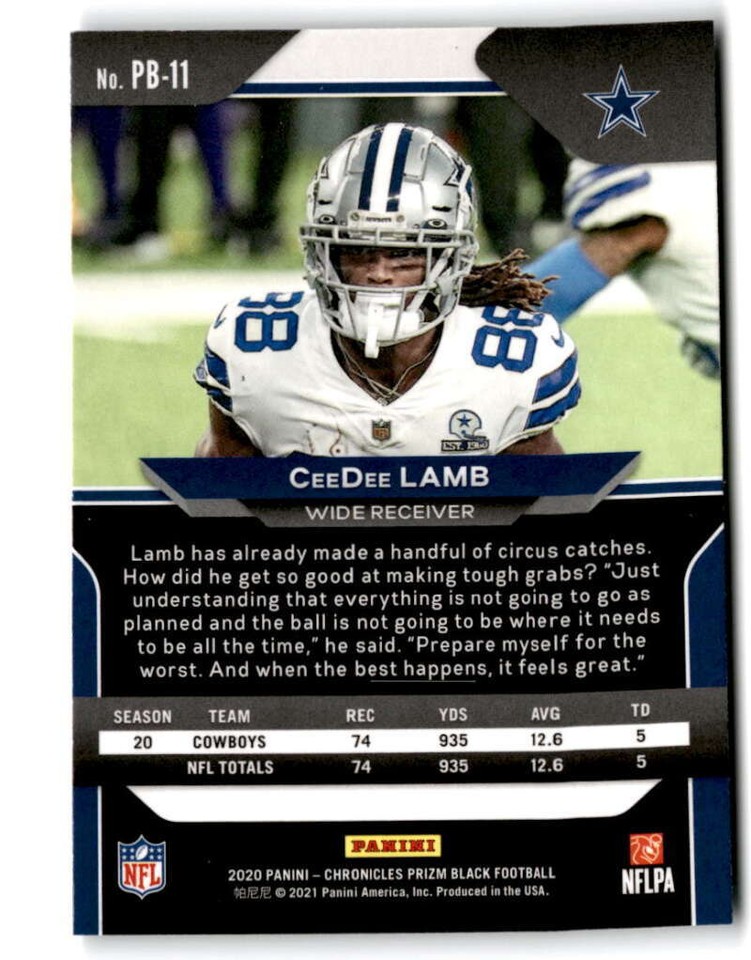 2020 Panini Chronicles Prizm Black #PB-11 CEEDEE LAMB RC Dallas Cowboys ...