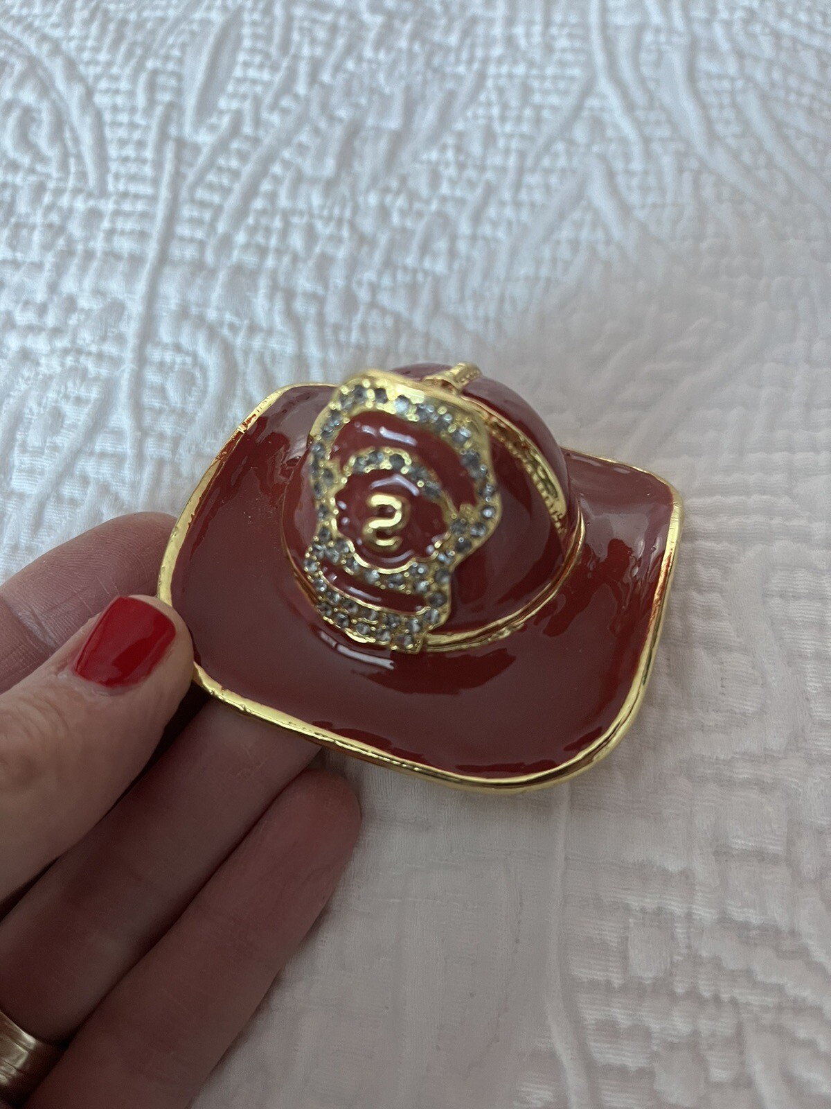 Small metal fire helmet box 2 1/2 inches work of art brand red | eBay