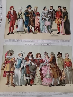 1897 Color Lithograph Print Fashion Costumes of 16th 17th 18th Century ...