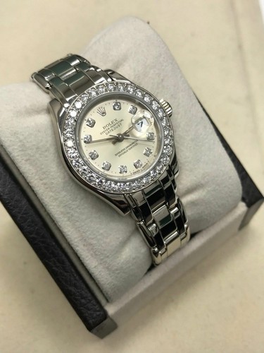 Rolex Ladies Pearlmaster 29mm 69299 Diamond Bezel Diamond Dial 18K ...