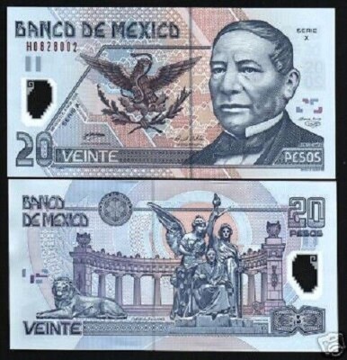 MEXICO 20 PESOS P-116 2005 X Series POLYMER UNC Lion Snake Mexican ...